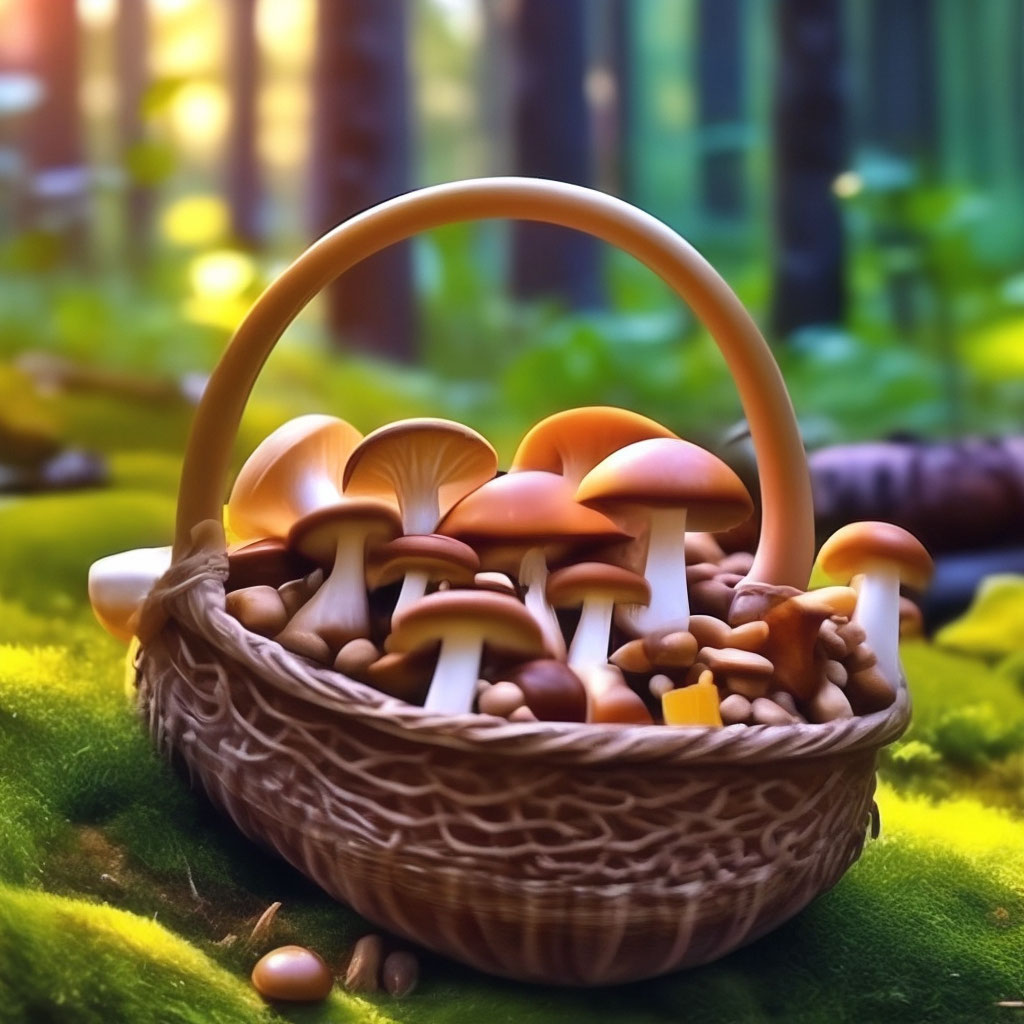 "Shailushai collects mushrooms together with buba in a small basket in ...