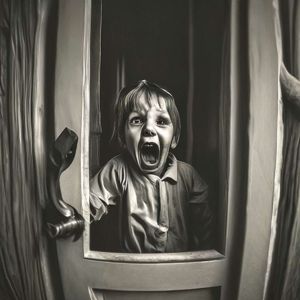 "Horror something scary is coming knocking" — image created in Shedevrum
