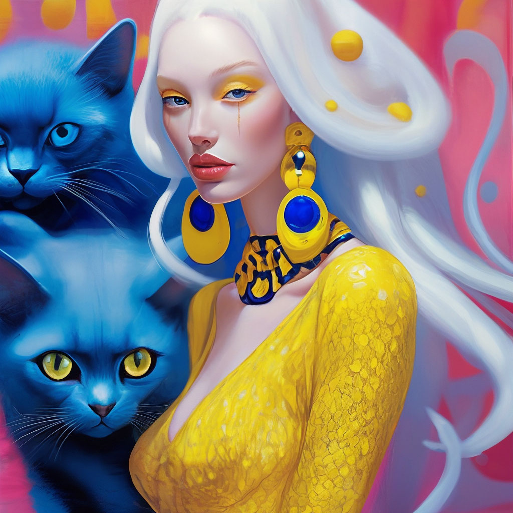 close-up, a beautiful alien woman with long white hair in a yellow ...