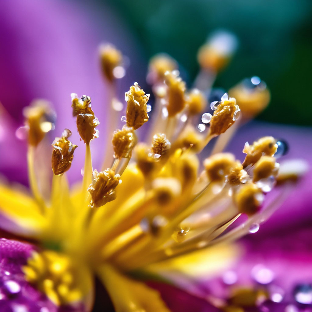 "Flower pollen , drops of nectar .macro photography" — image created in ...