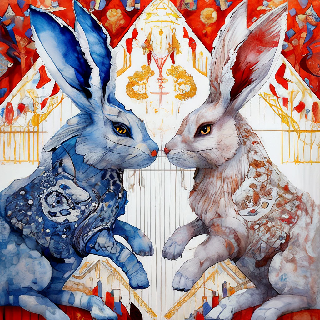 "Russian hare vs white hare, ornament, ink, watercolor" — image created ...