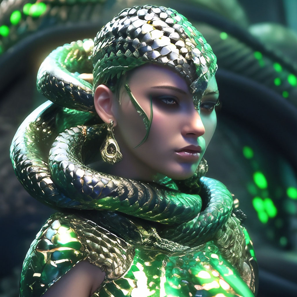 "Snake woman🐍The snake coiled up on her head. snake earrings. snake ...