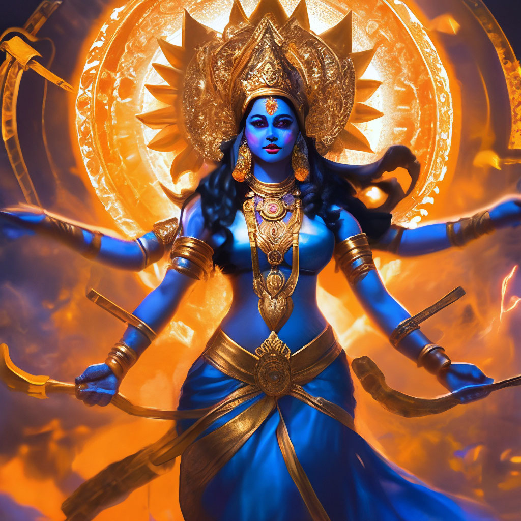 "Goddess Kali is full-length, she has four hands-4 cardinal directions ...