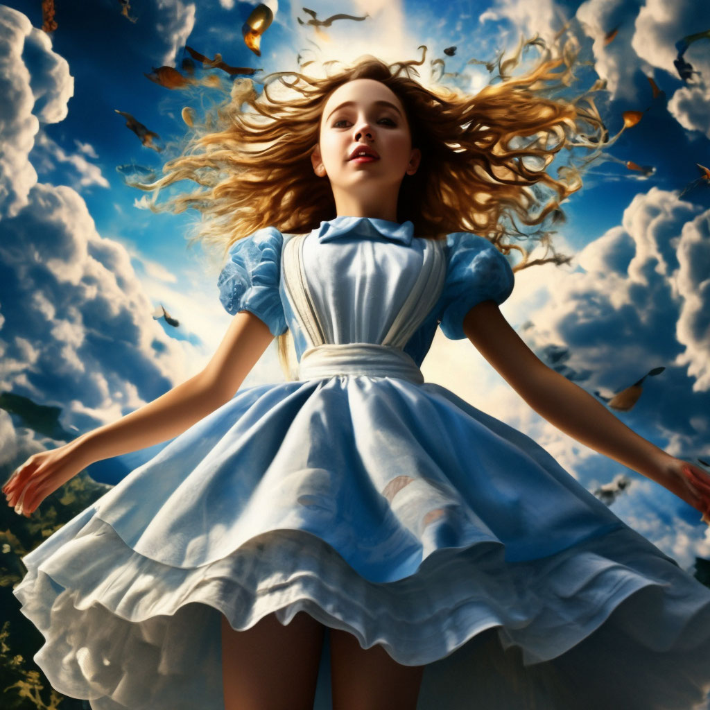 "Alice in Wonderland, Alice flies down, falls into wonderland from top ...
