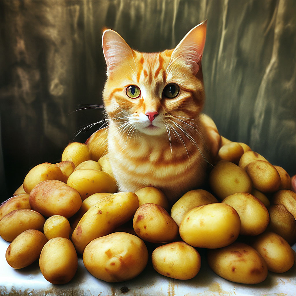 "Cat in potatoes" — image created in Shedevrum