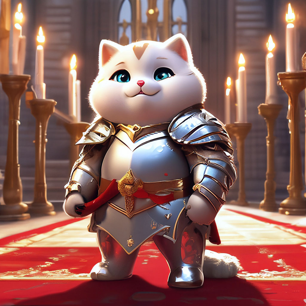 "Fat kitten in armor, milota, nyash-myash, castle, red carpet, in the ...