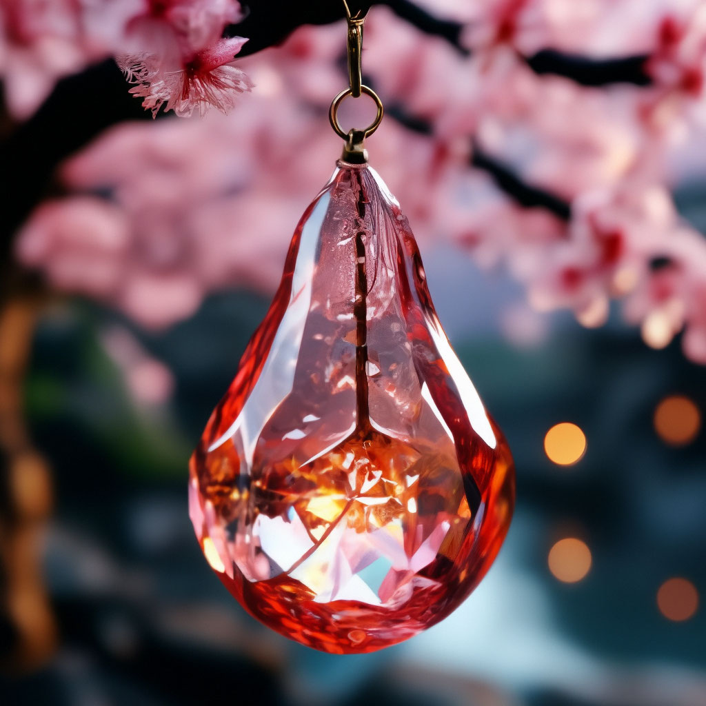 "A crystal pear weighs , there are sakura trees on the tree , bright ...