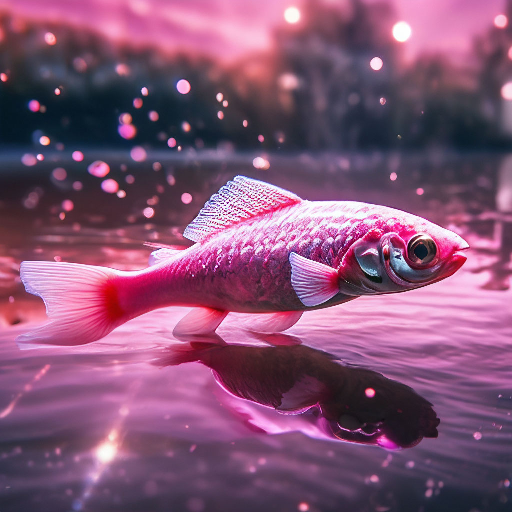 "A pink fish was released into the pink river by a fisherman ...