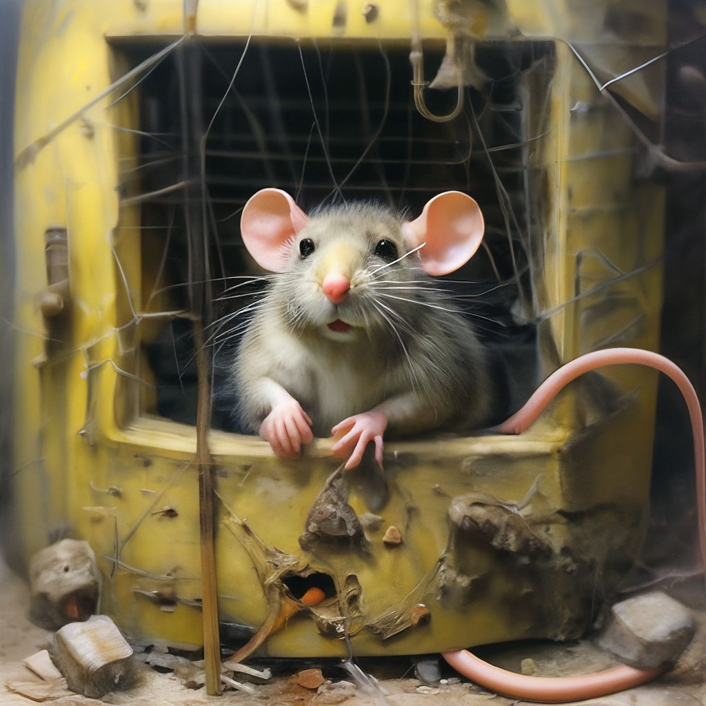 "Rat. the cage . mangy wool .wounds . dirt" — image created in Shedevrum