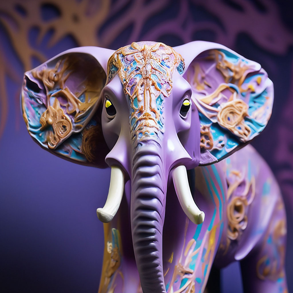 "Elephant, wax + plasticine+fractal detailing, attractive trunk ...
