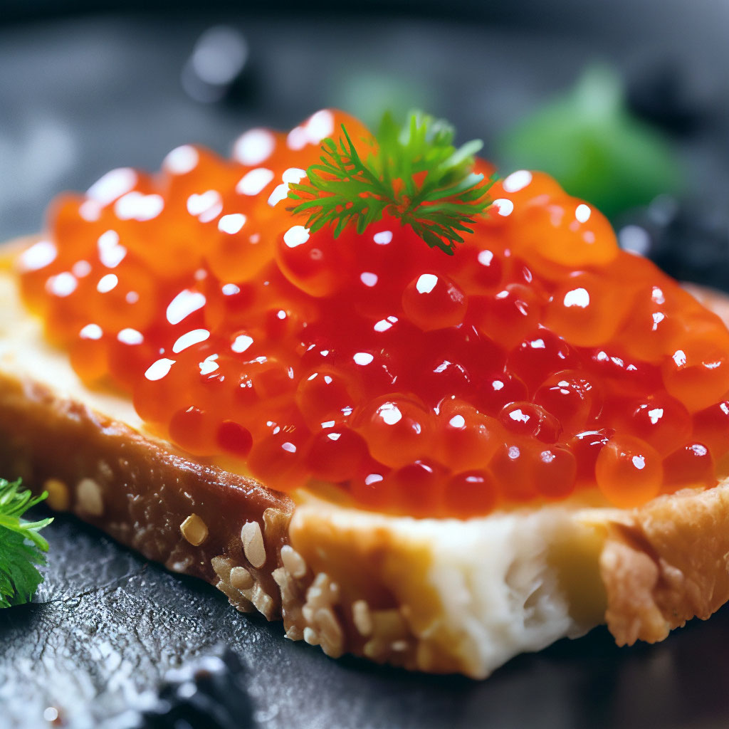 "Red caviar on toast" — image created in Shedevrum