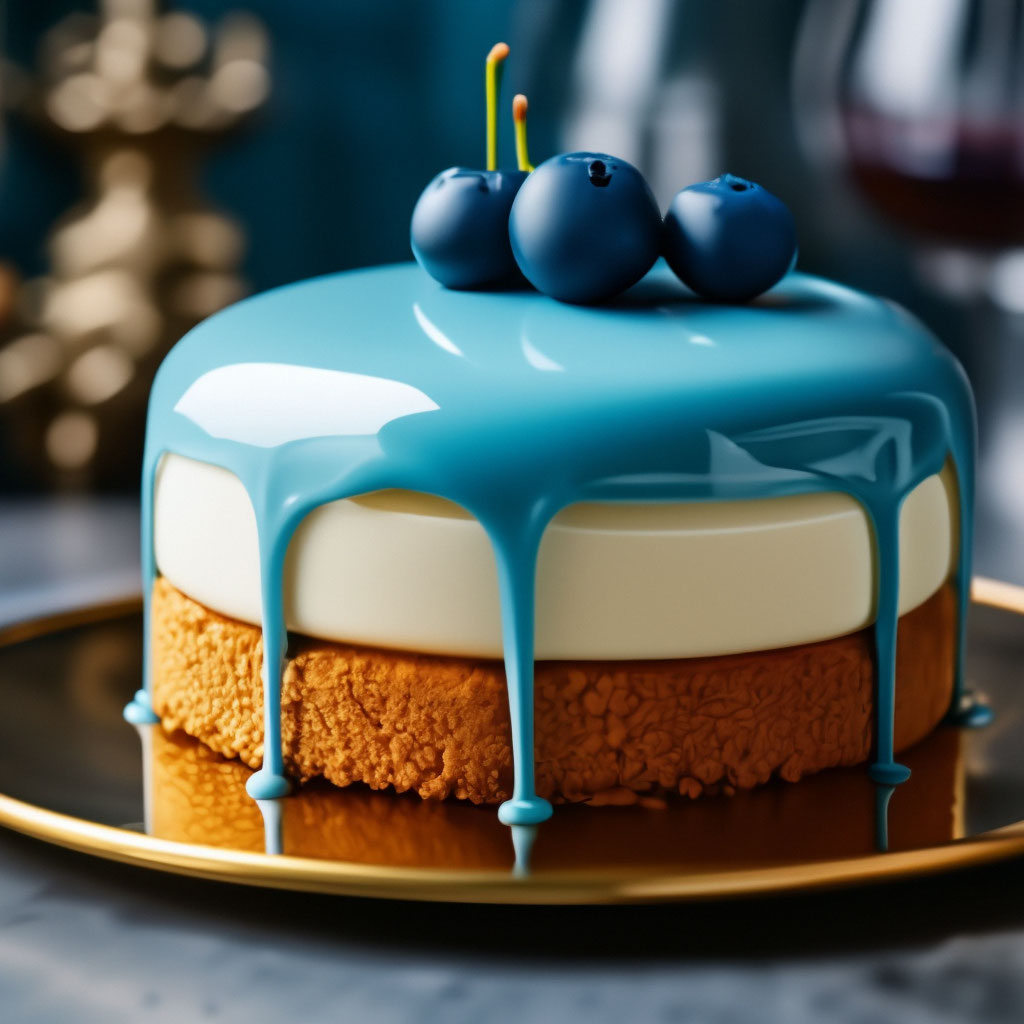 "Delicate blue Mousse cake with glossy coating hyperrealism high ...
