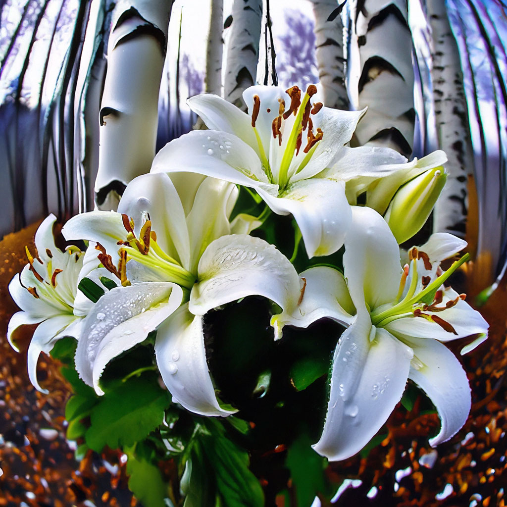 "A bouquet of snow-white lilies, brightness, juiciness, splash of drops ...