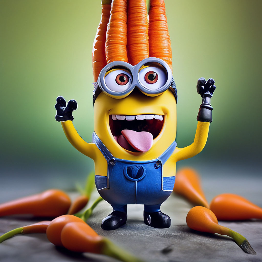 "Cartoon surrealism like Dali, pop act, dynamic, funny Pixar's Minion ...