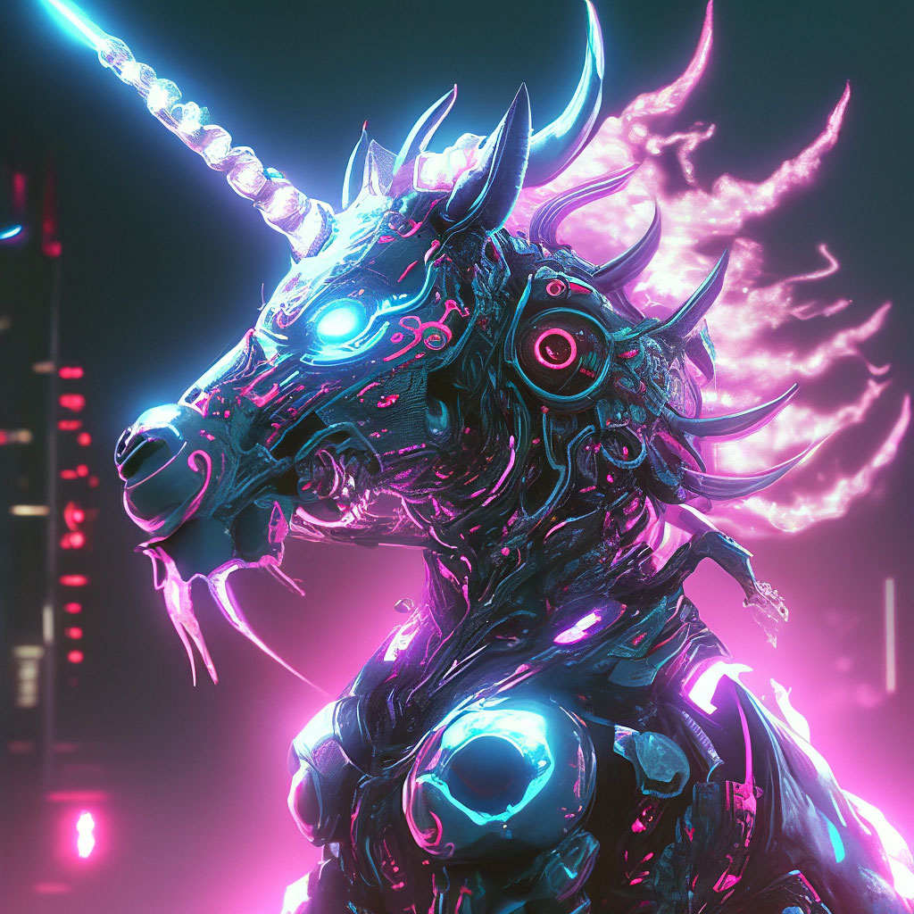 "Cyber demonic unicorn" — image created in Shedevrum