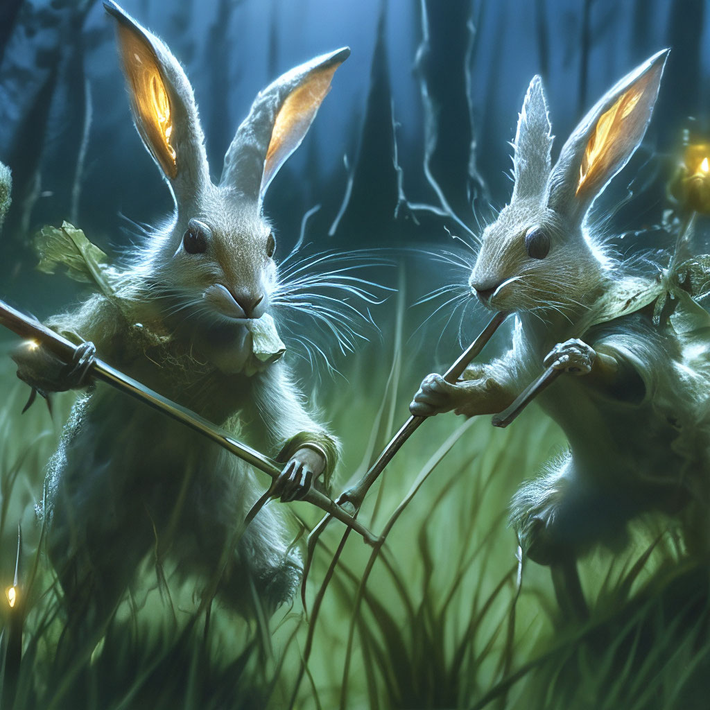 "At midnight, anthropomorphic hares mow the magical tryn grass with ...