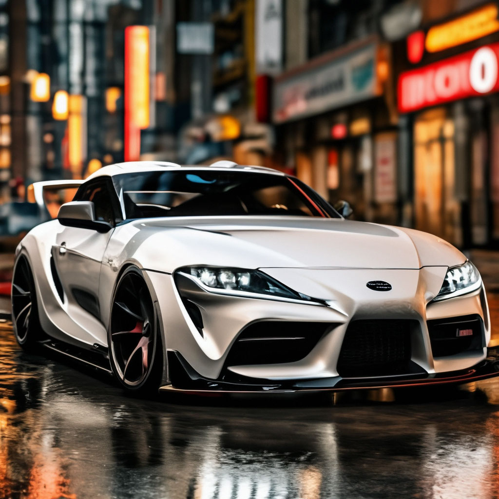 "Toyota supra 2021 tuning Japan JDM white edition, headlights shine red ...