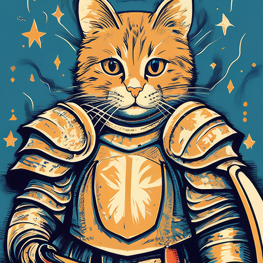 "Knight cat in the style of graphic drawing" — image created in Shedevrum