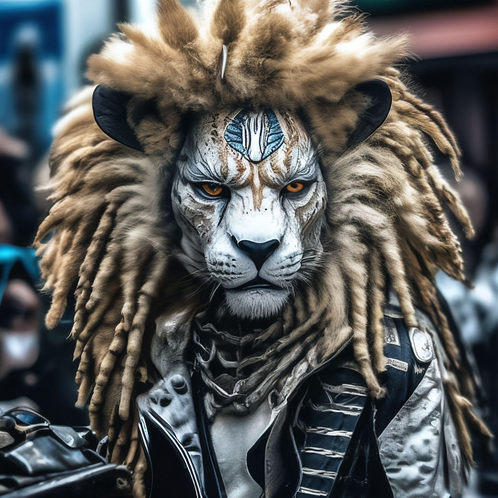 "Creep anthropomorphic lion punk, hyperrealism, realism, ultra detail ...