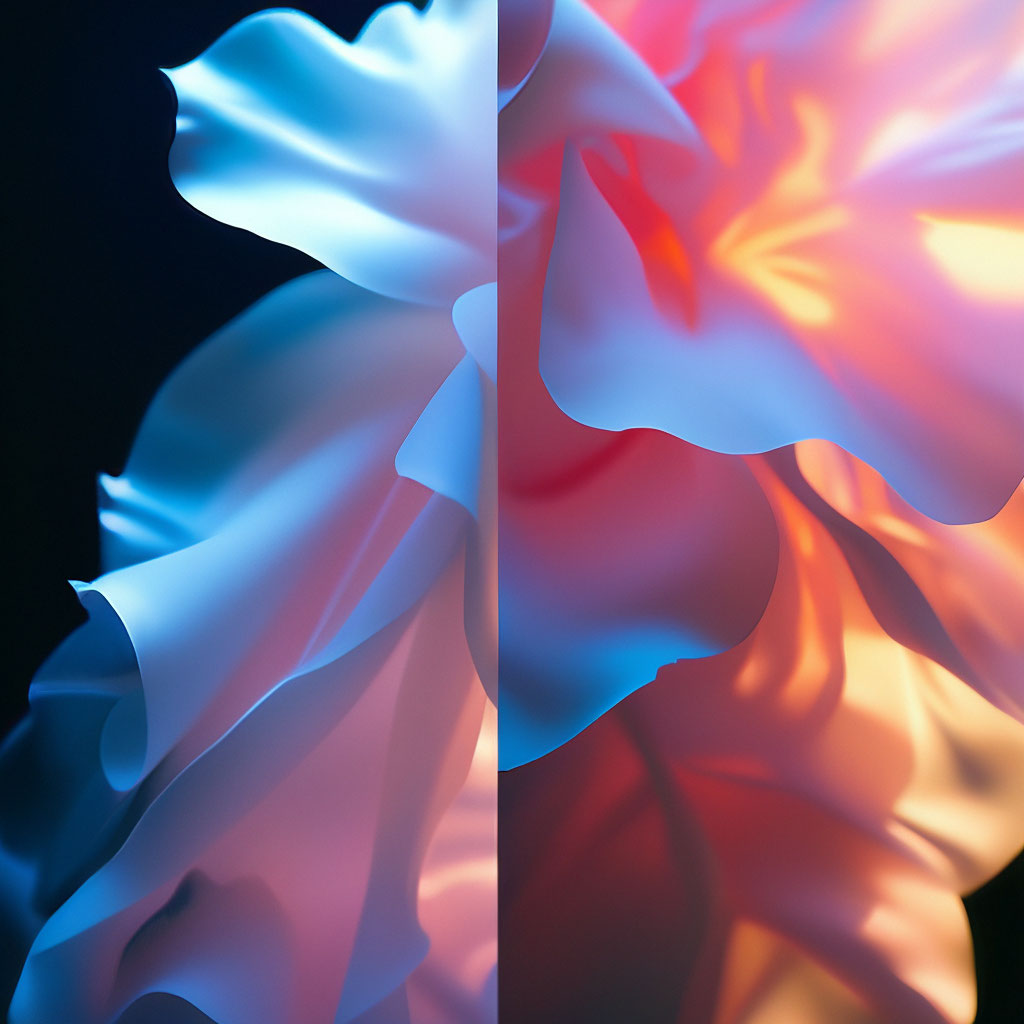 "Vertical collage of two paintings, delicate beautiful curved and ...