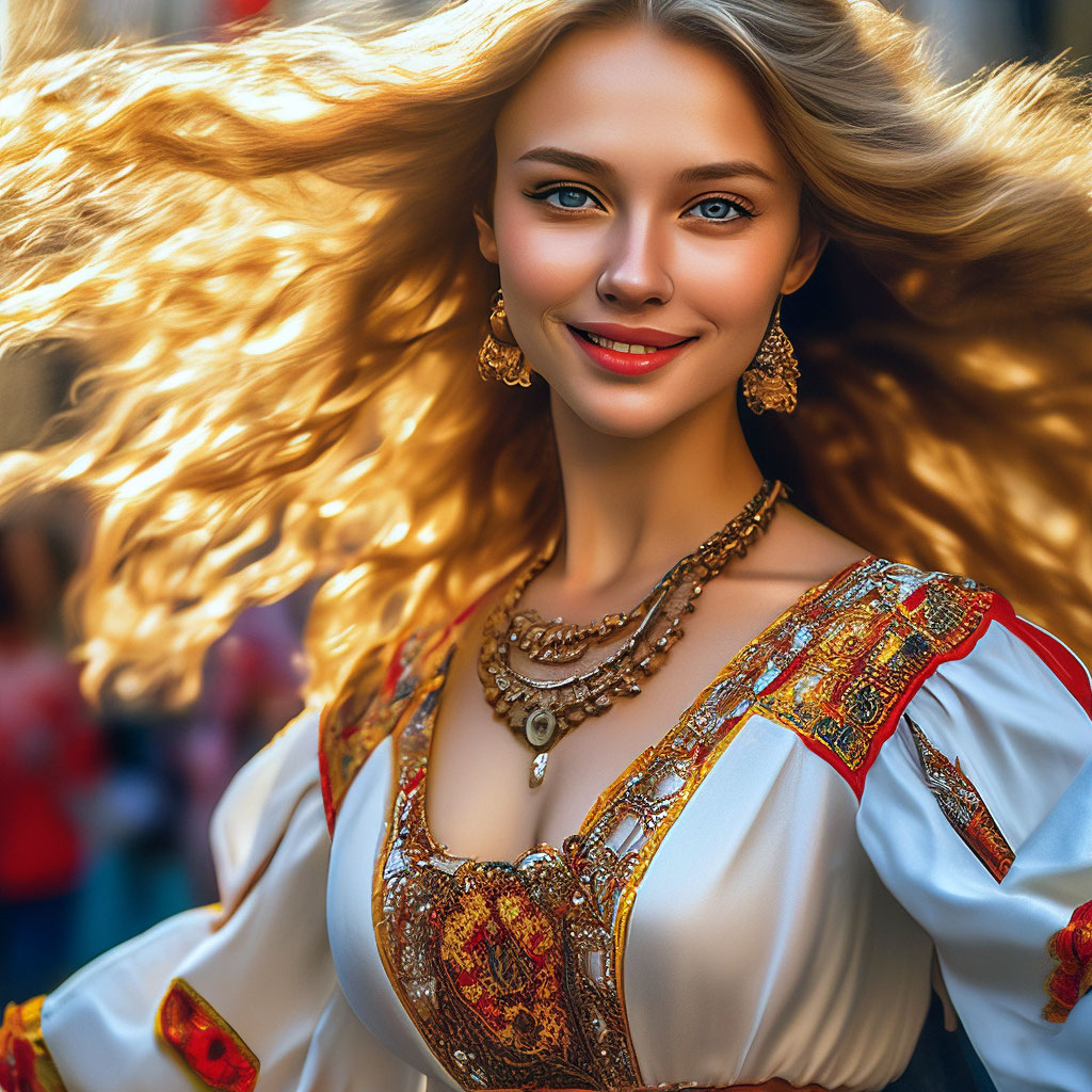 "Russian Russian make-up, beautiful girl lush shiny light golden hair ...