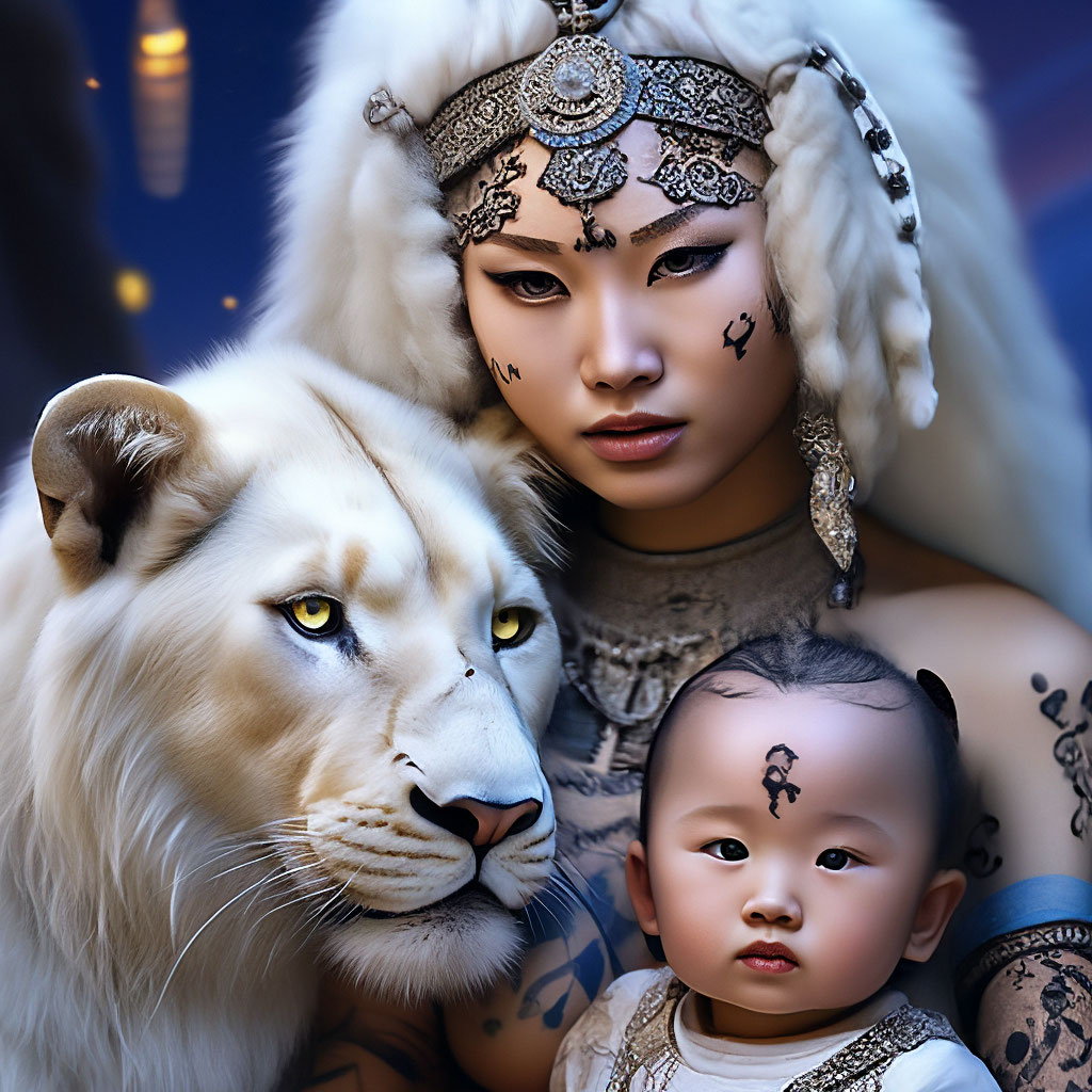 "Realistic henna, hyper-detailing body and eyes, Mongol girl and man ...