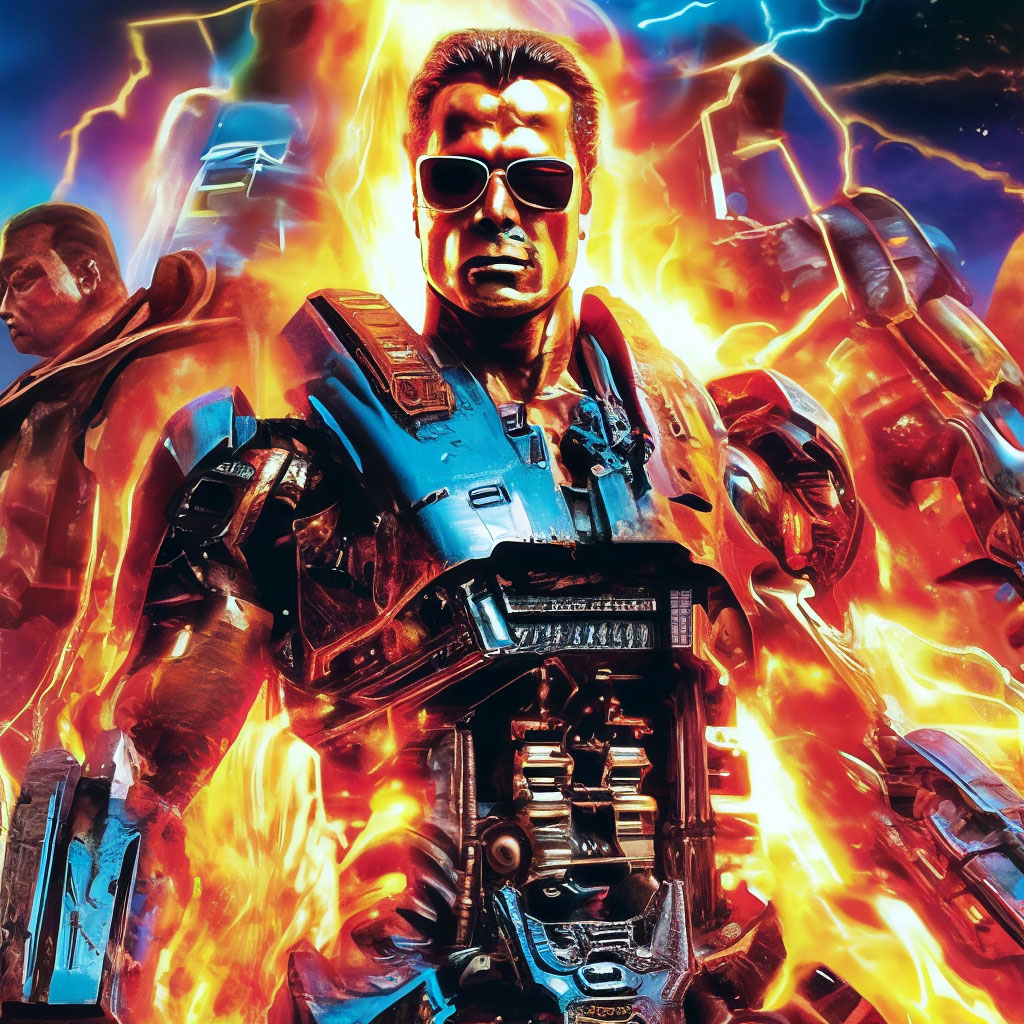"Magazine cover: Terminator!!! Colorfulness! Lightning bolts! Fire ...