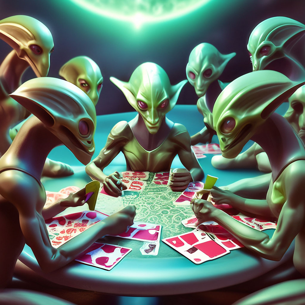 "Aliens are playing cards" — image created in Shedevrum