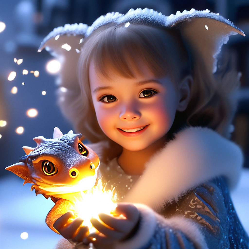 "Small, charming, very cute, with a delightful smile, bright, realistic ...
