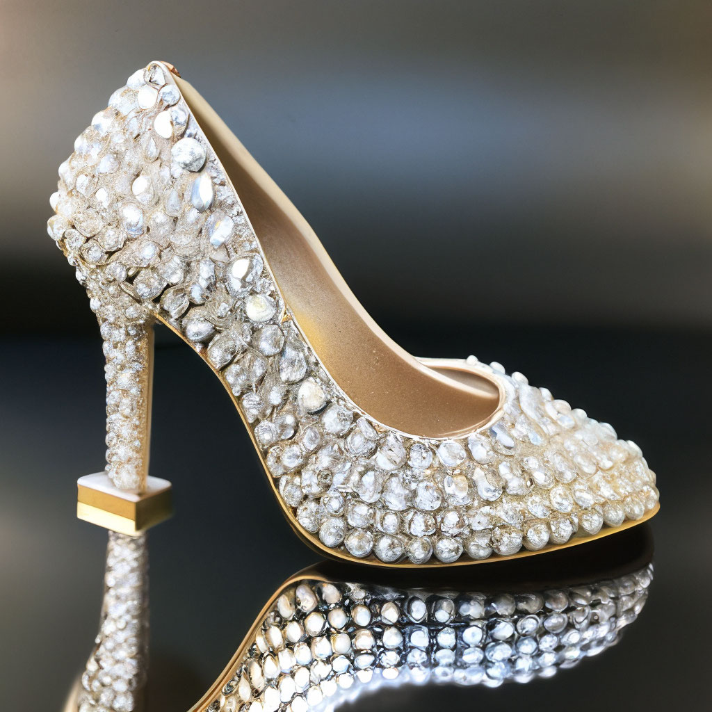 "White shoes with diamond heels" — image created in Shedevrum
