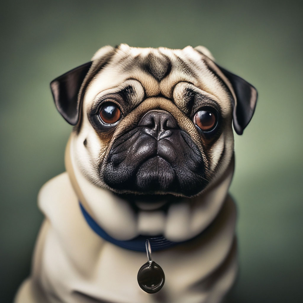 "A disgruntled pug" — image created in Shedevrum