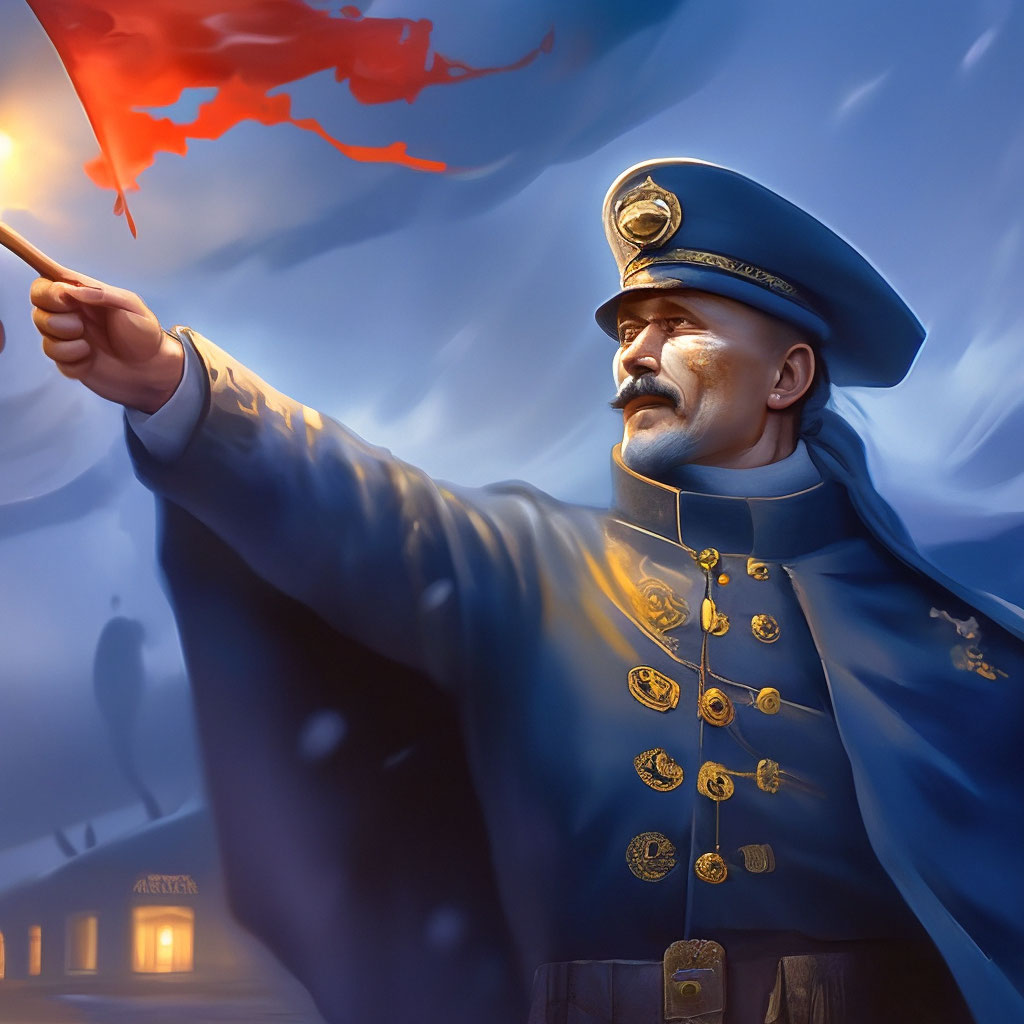"The leader of the world proletariat, with his arm outstretched ...