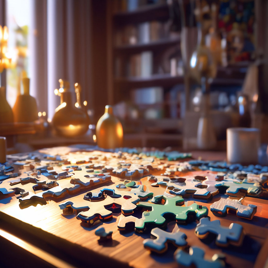 "The puzzle! 🧩 High resolution, realistic, bright lighting, f/2.8 ...