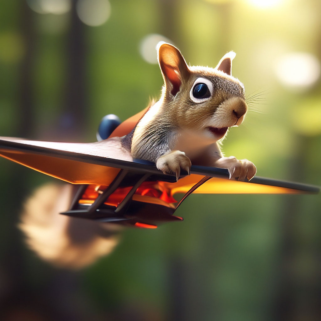 "Flying squirrel works by plane" — image created in Shedevrum