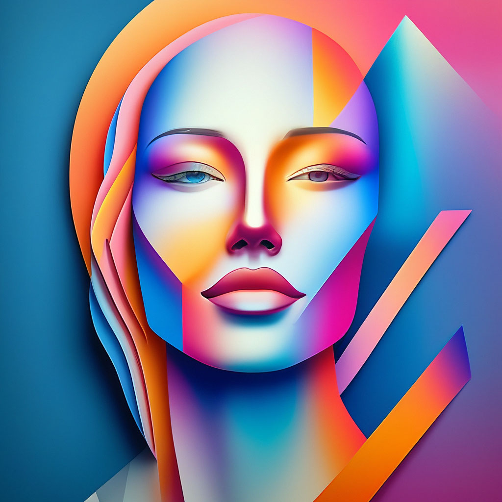 "On paper in a stylish composition, the full face with a realistic look ...