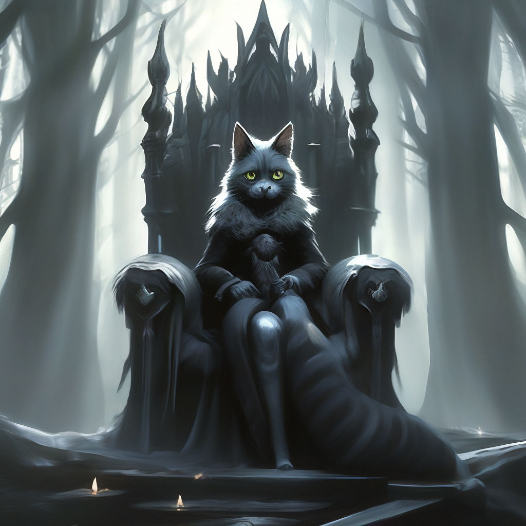 "The Furry Queen cat sits on the throne and thinks about something ...