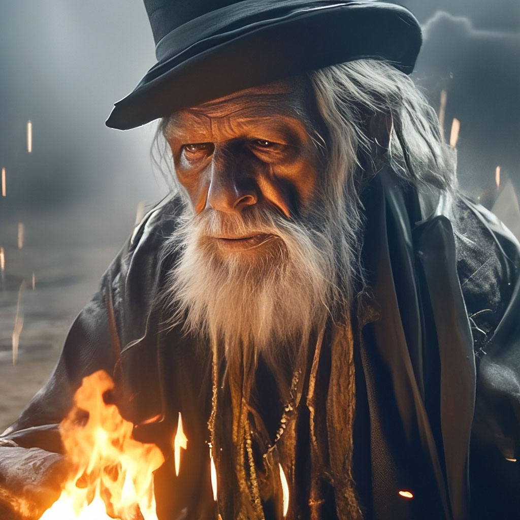 "Tired old anime magician" — image created in Shedevrum