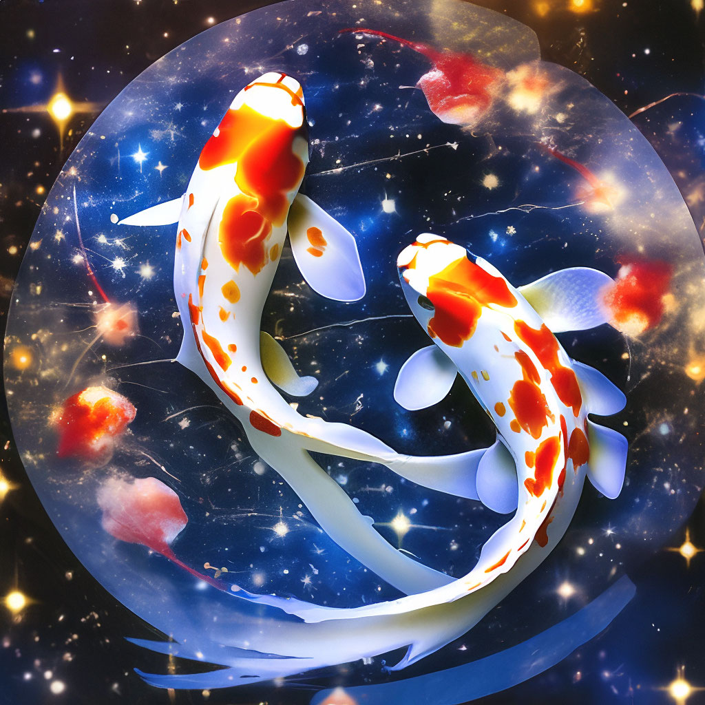 "Koi carp, double circular exposure, constellation pisces, cosmos ...