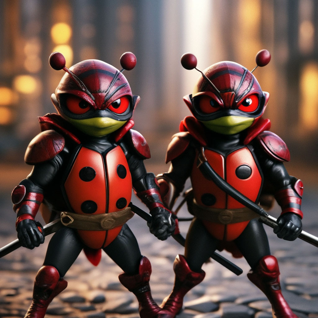 "Anthropomorphic ninja ladybugs, in the style of ninja turtles, high ...