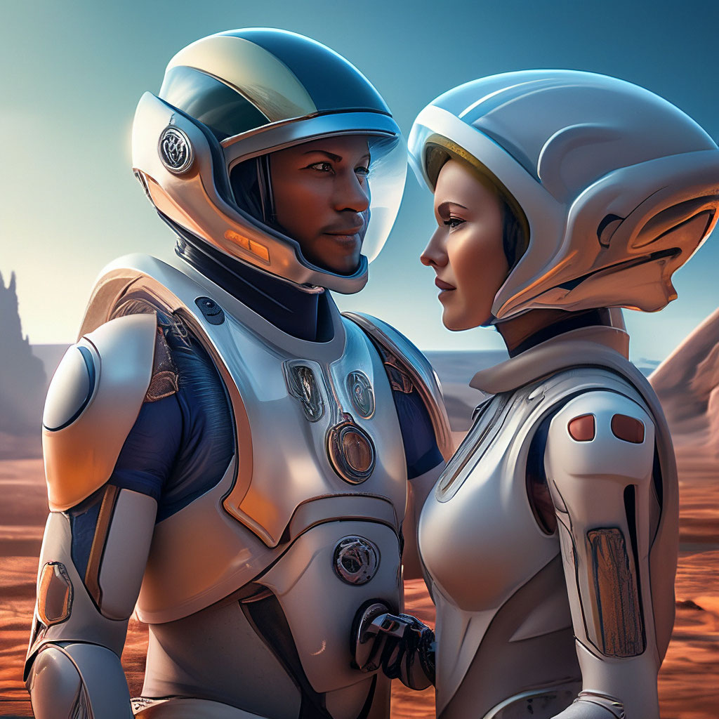 "Martians, man and woman, realistic photo, attention to detail, play of ...