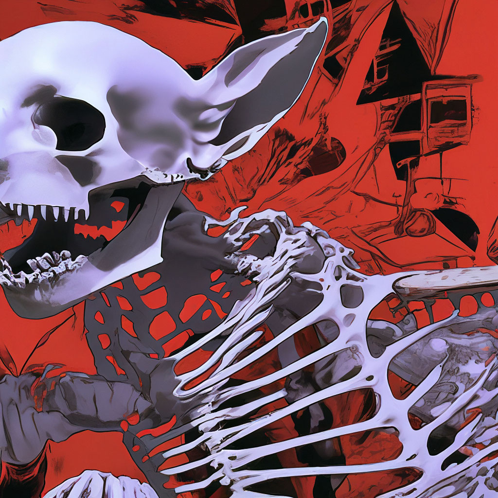 "Deformed rat, skeleton distorted image, collage, psychedelic, occult ...