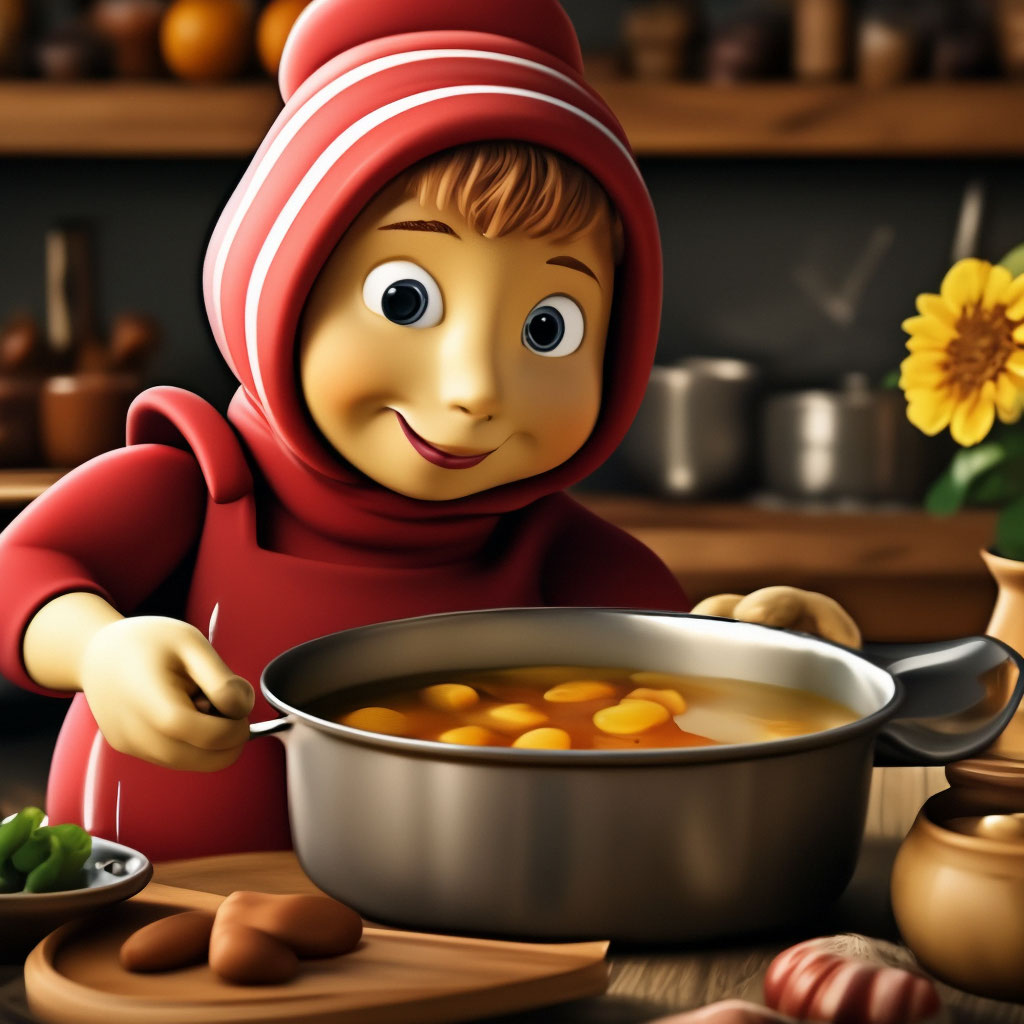 "Baba Kapa cooks soup" — image created in Shedevrum