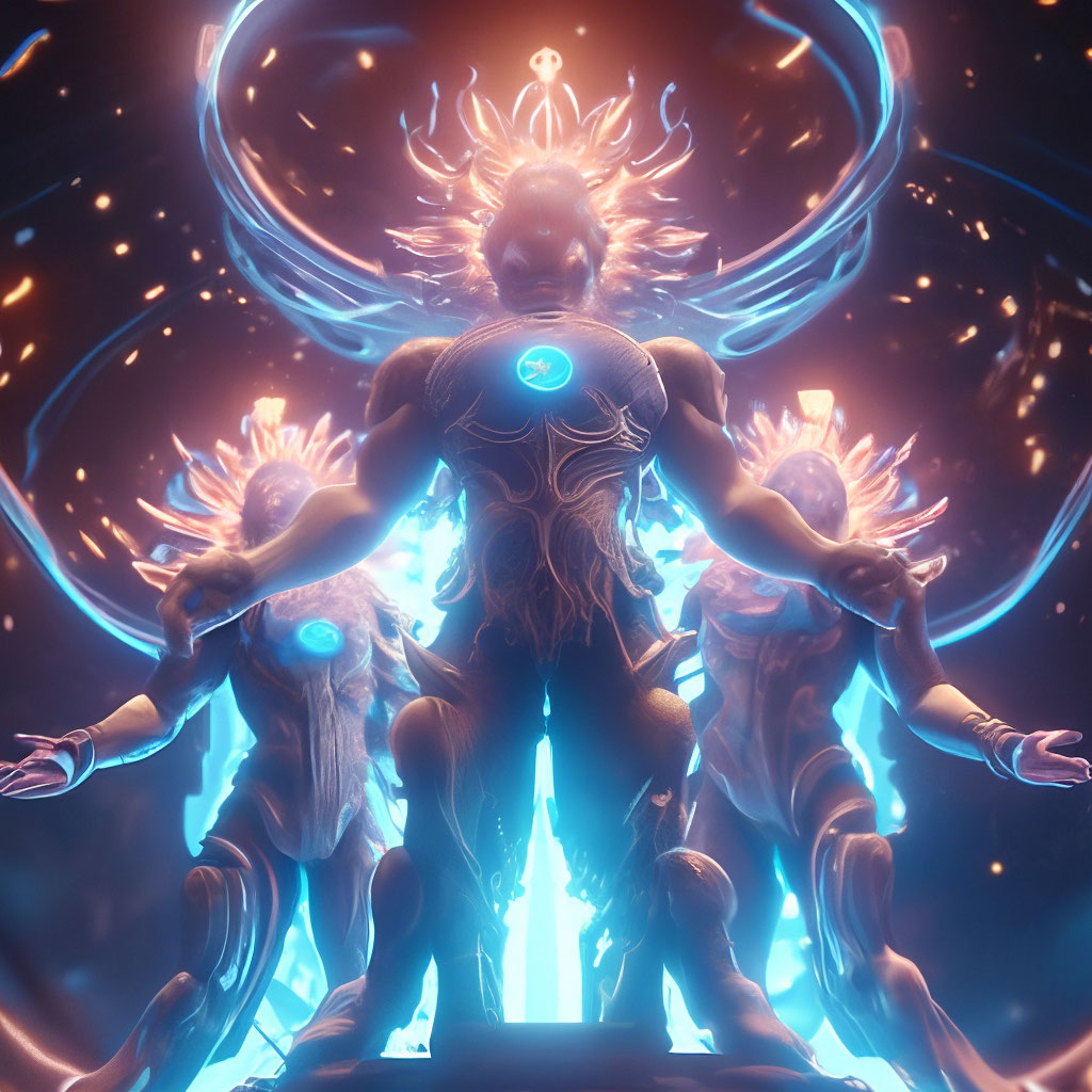 "Cosmic beings who created the universe" — image created in Shedevrum