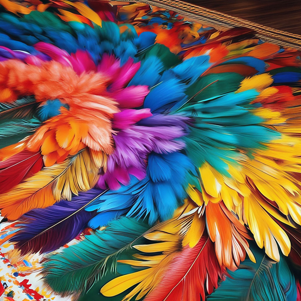 "Multicolored carpet made of bird feathers, in the interior, in the ...