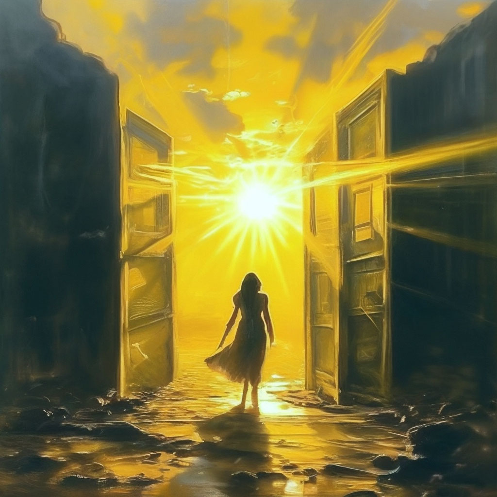 "Ray of the golden sun The darkness was hidden by a veil. And between ...