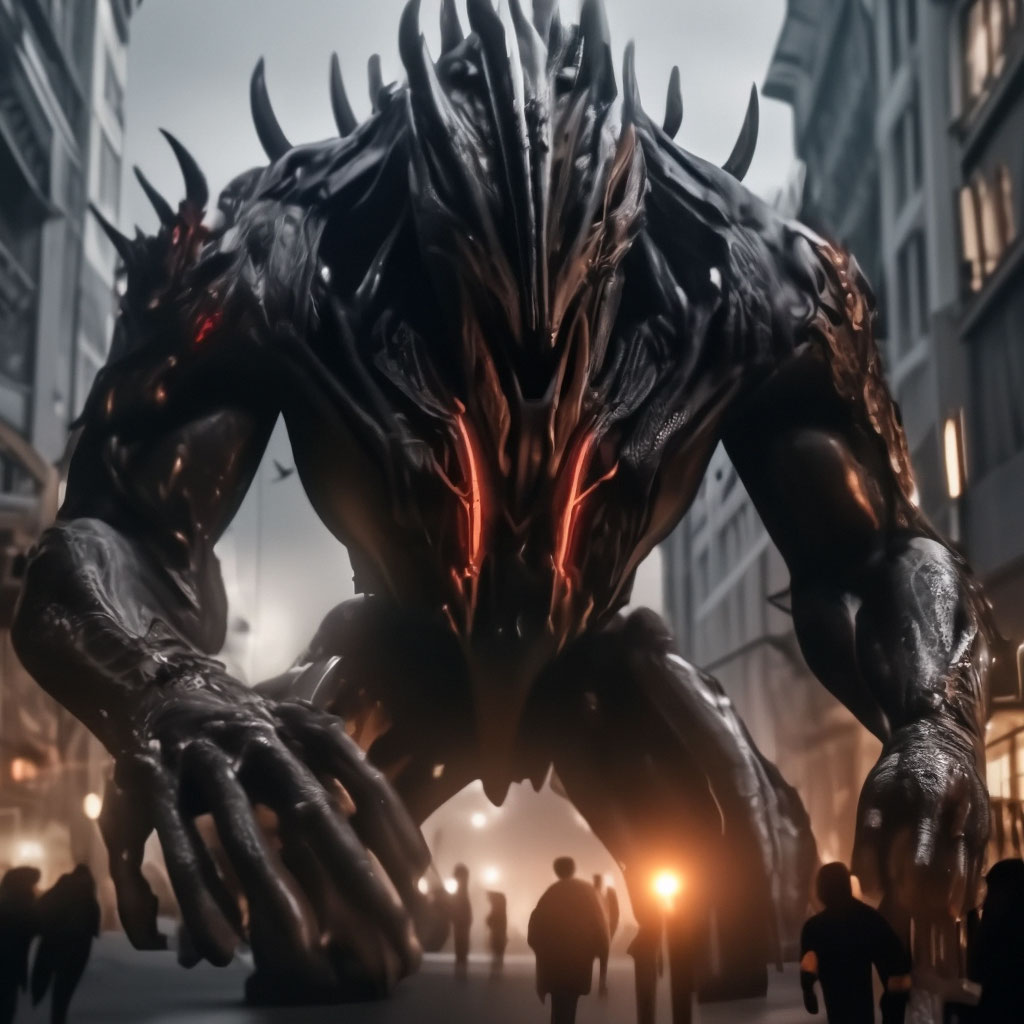 "A huge four-armed monster" — image created in Shedevrum