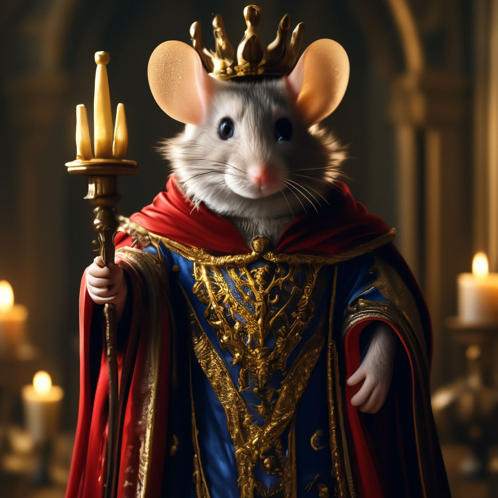 "The Mouse King Wearing a crown, in a royal robe, fat, evening, in an ...