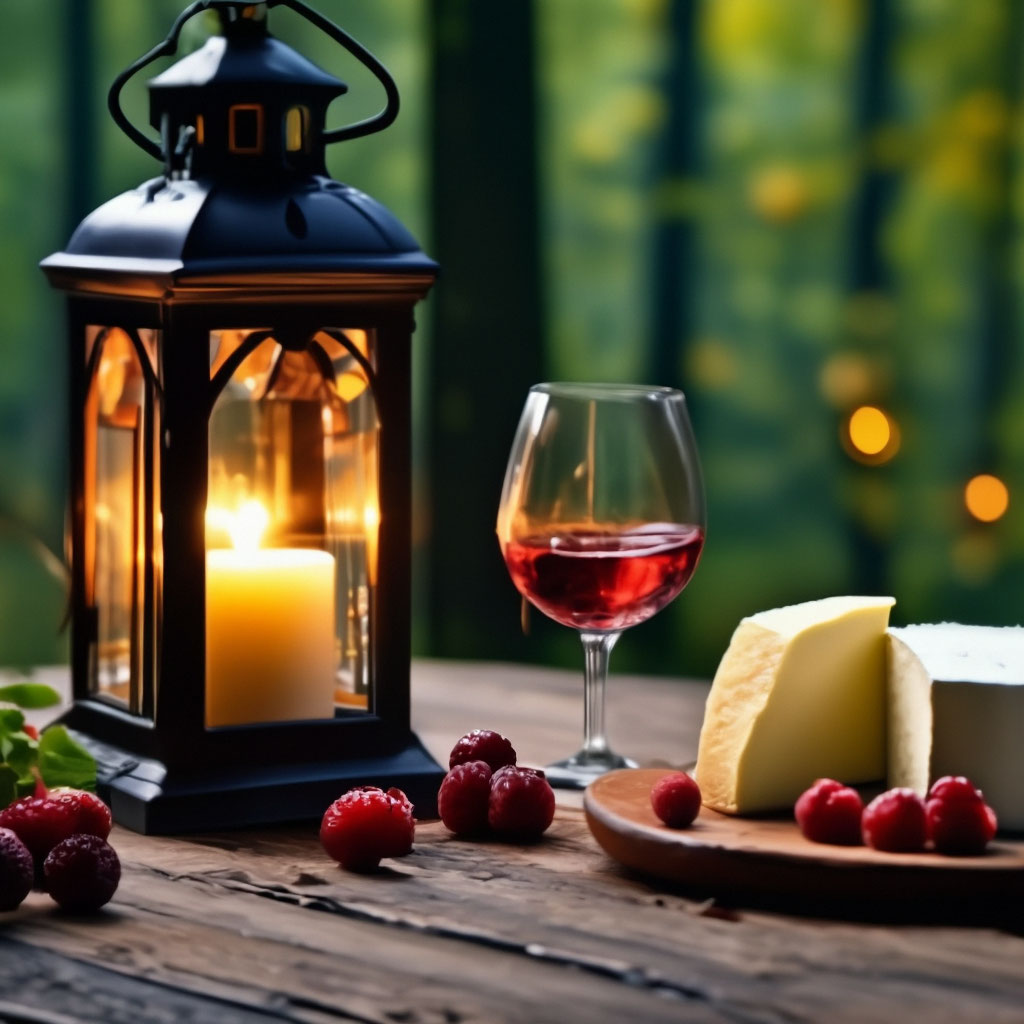 "Night, gothic lanterns, illumination hanging, forest, plaid, berries ...