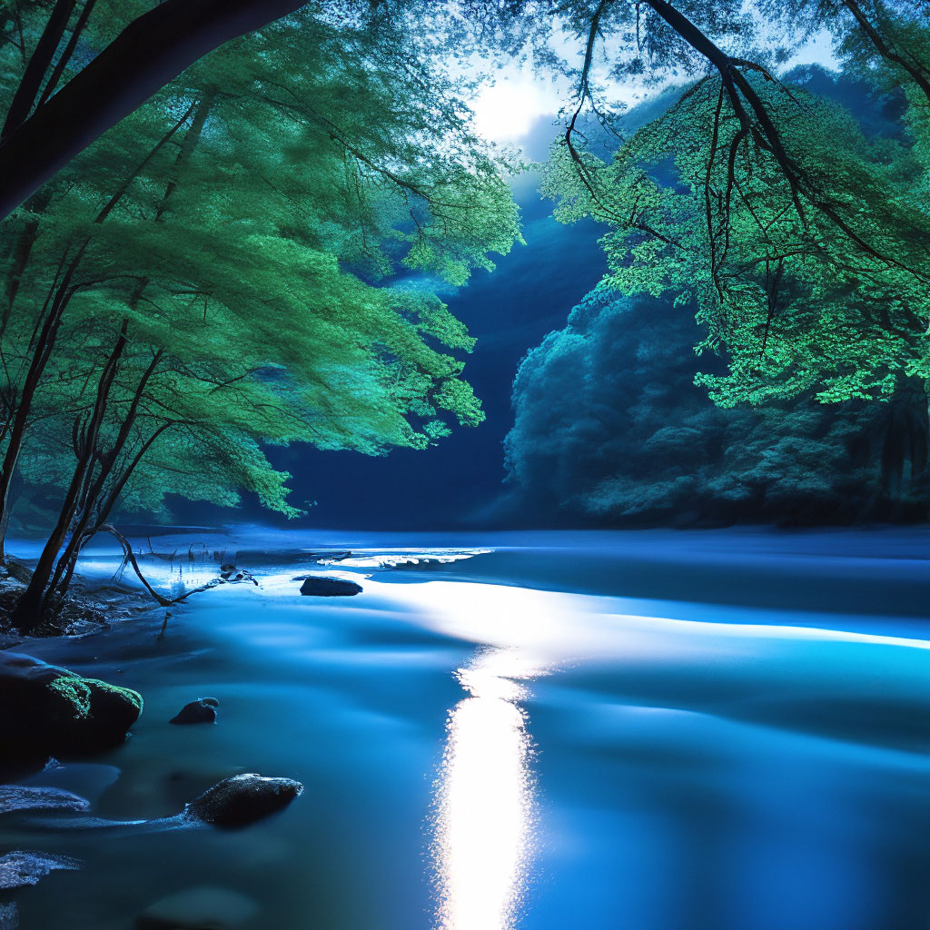 "The night is bright, the moon is shining quietly over the river, And ...