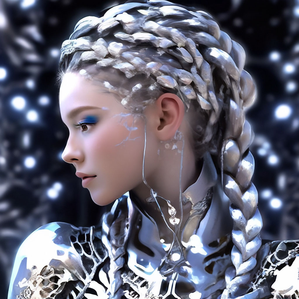"Amazing beauty girl chrome fractals silver hair in braids semi -side ...
